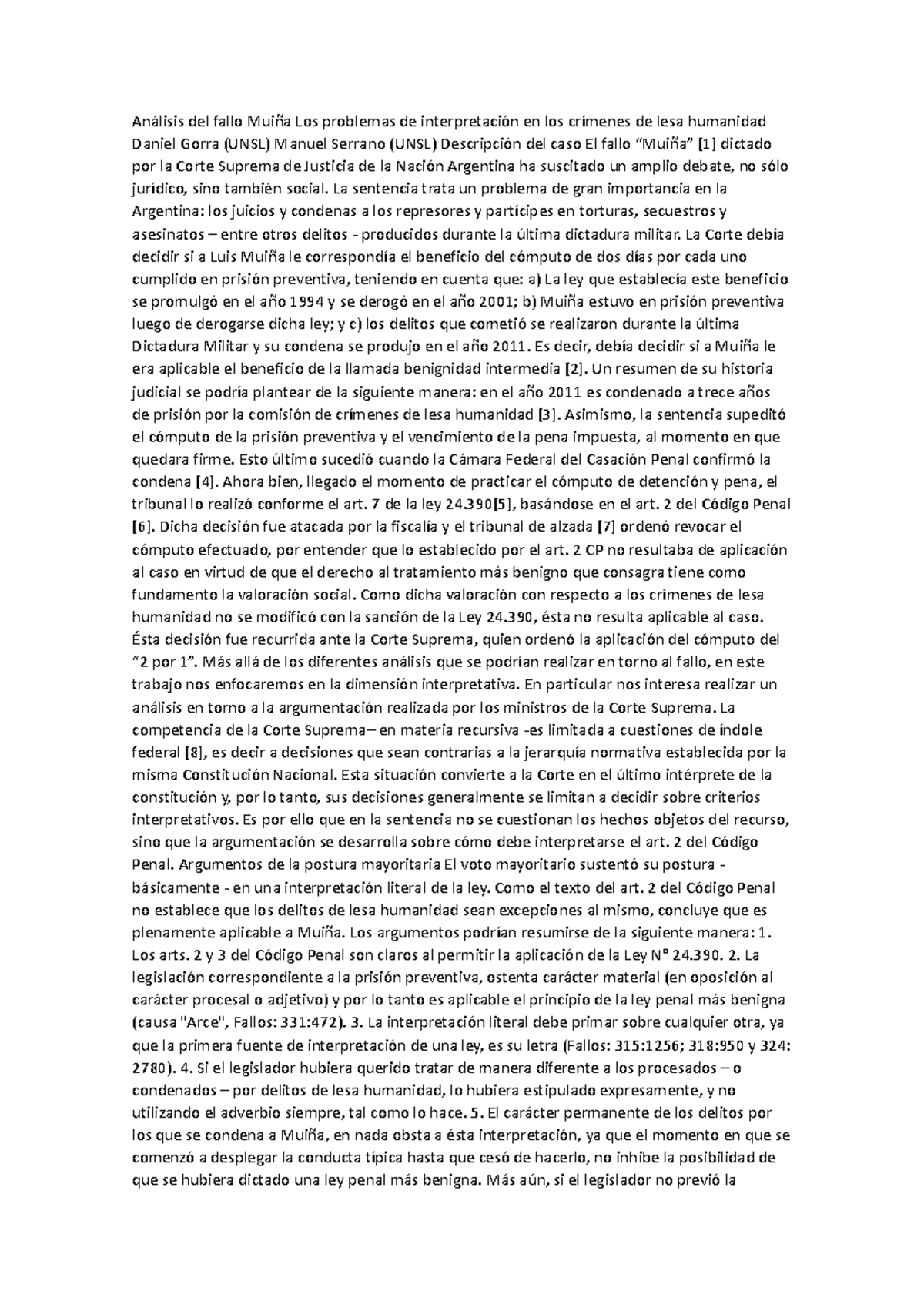 Analisis del caso Muiña por Daniel Gorra y Manuel Serrano - Análisis ...