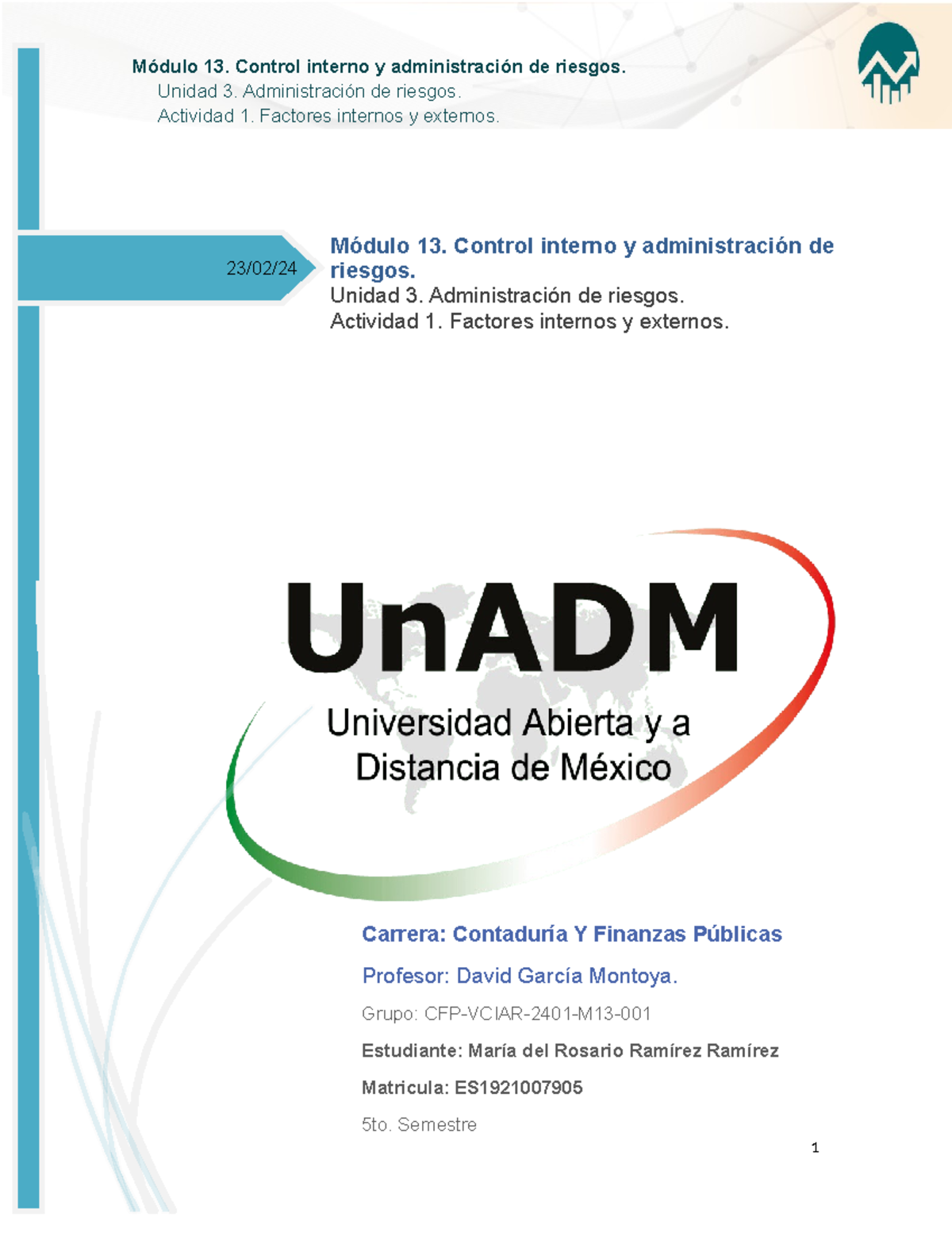 M13 U3 A1 Ramirez RM - 23/02/ Unidad 3. Administración de riesgos ...