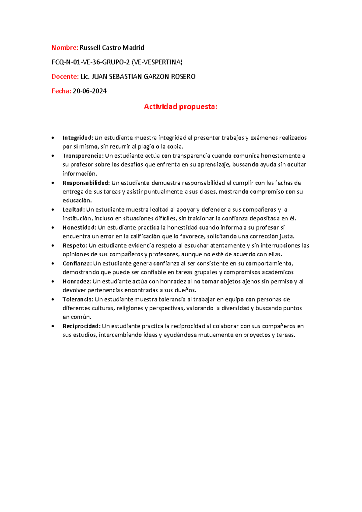 Actividad 20 de junio - tarea - Nombre: Russell Castro Madrid FCQ-N- 01 ...