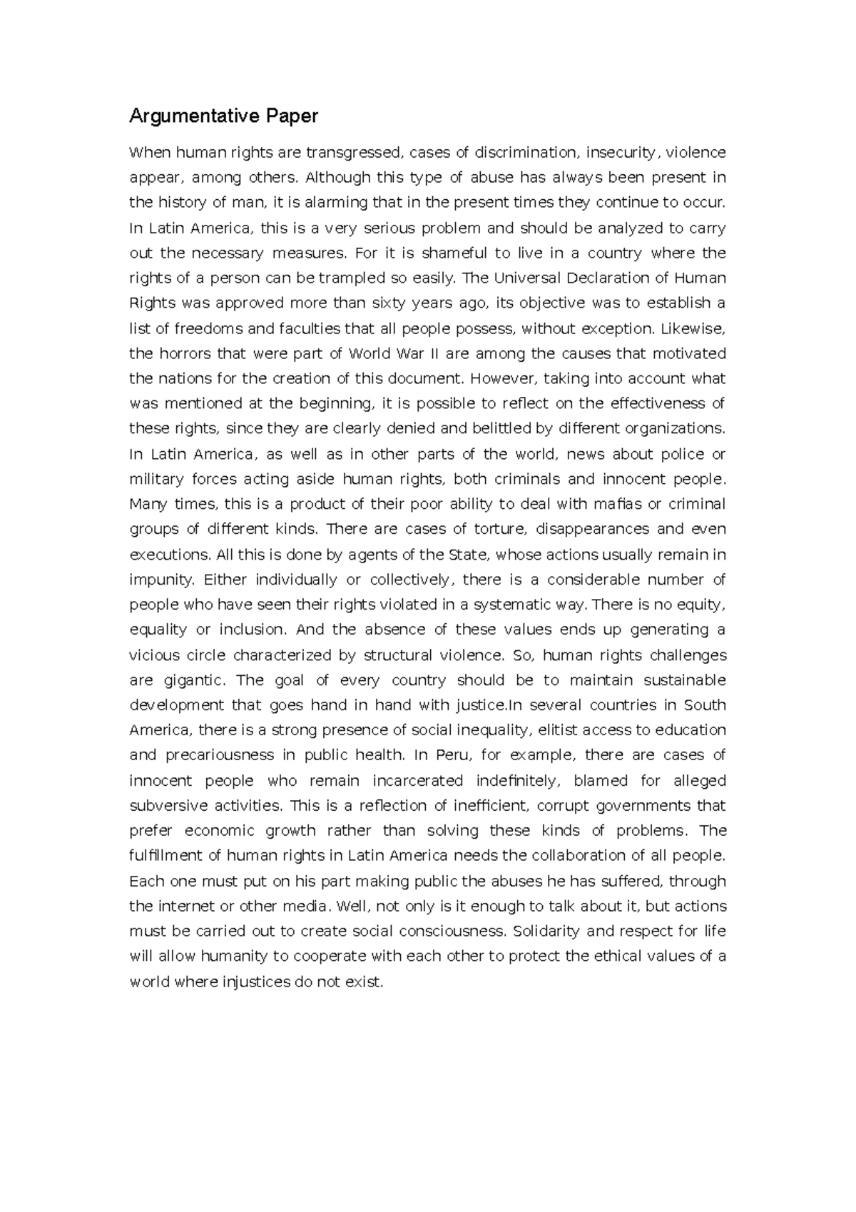 Argumentative Paper - Activity - Argumentative Paper When human rights ...