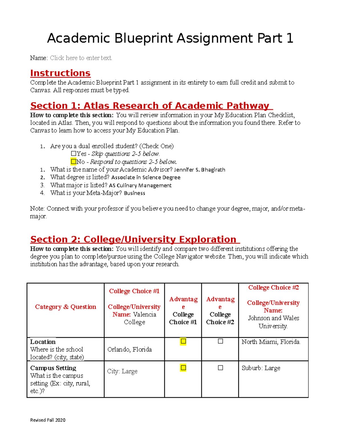 Academic Blueprint Part 1 Rev FA 20 - Academic Blueprint Assignment ...