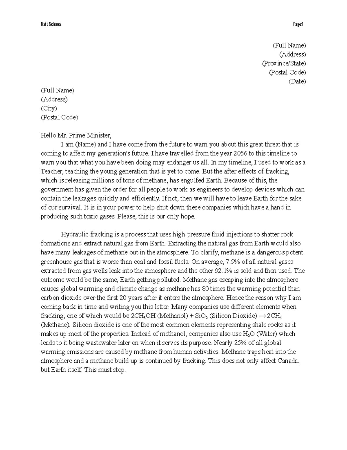 RAFT Science - This is a RAFT which is a letter to the prime minister ...