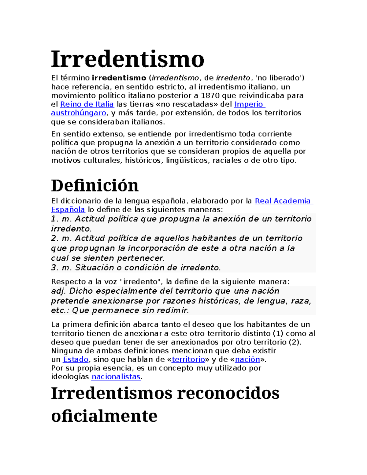 Irredentismo - En sentido extenso, se entiende por irredentismo toda ...