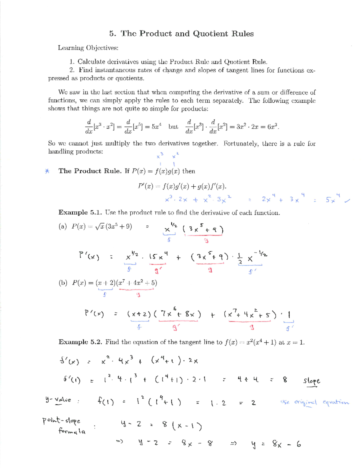 Section 5 notes - Product and Quotient Rules - 5. The Product and ...