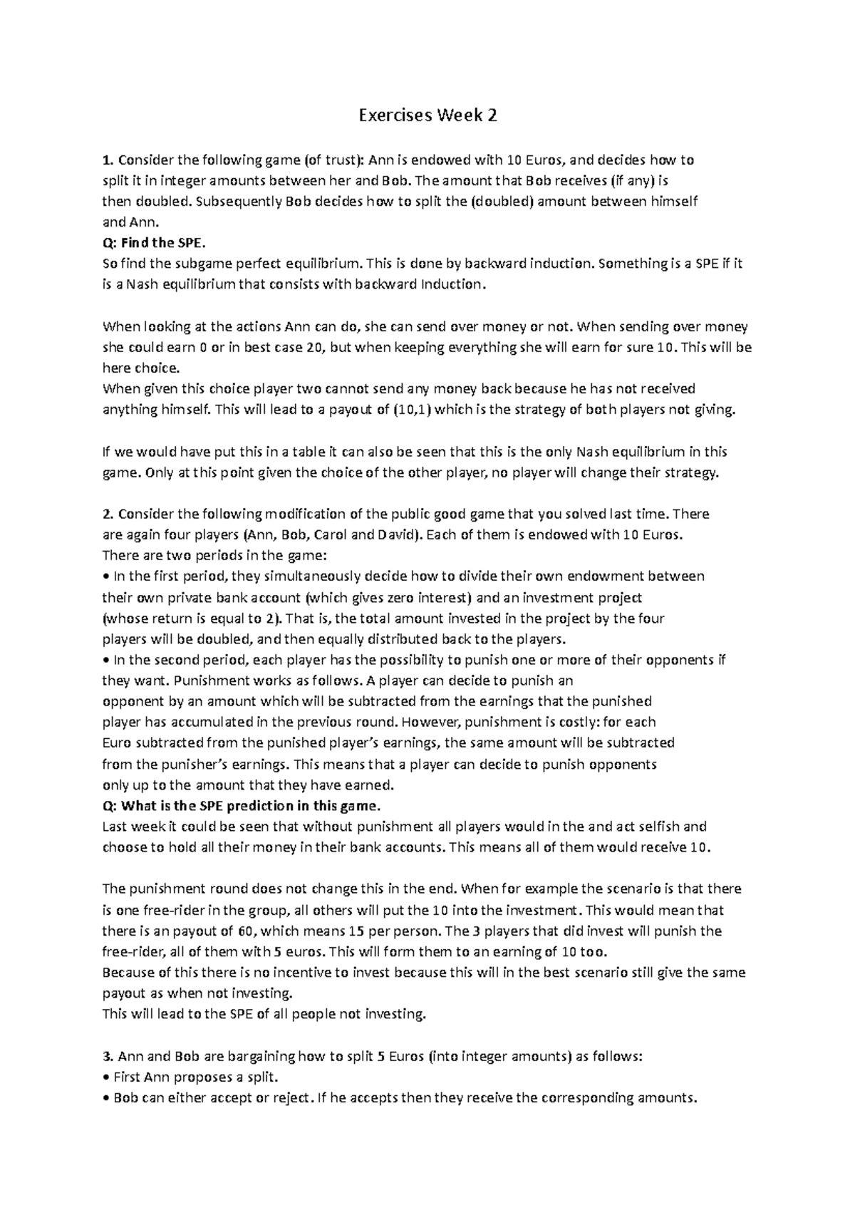 Game Theory exercises week 2 - Exercises Week 2 Consider the following ...