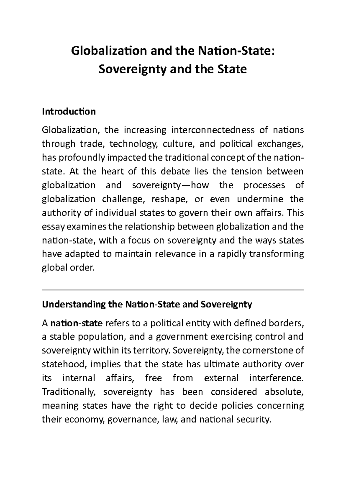 Globalization and the Nation - Globalization and the Nation-State ...