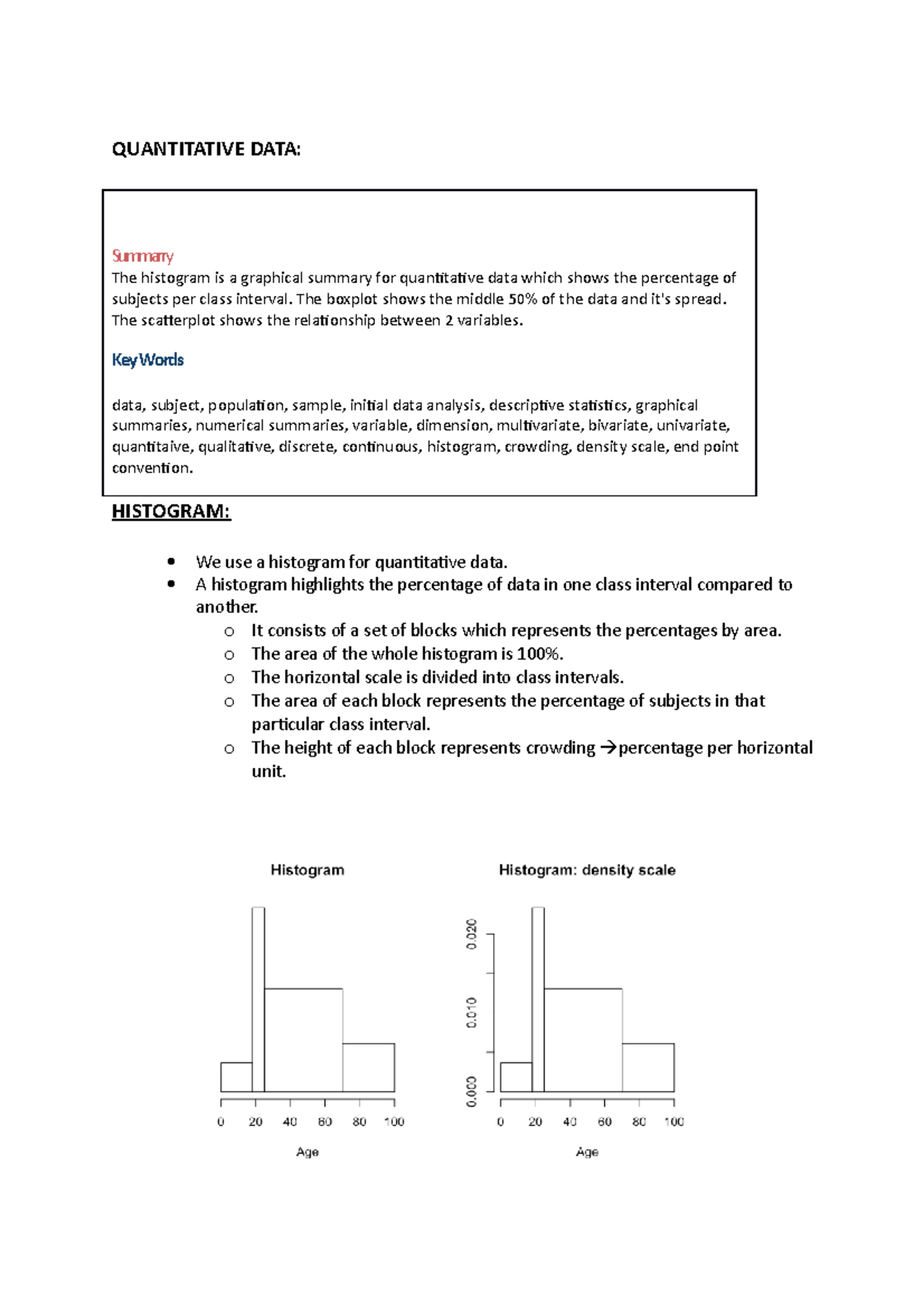 Quantative Data (Lecture 4) - QUANTITATIVE DATA: Summarry The histogram ...