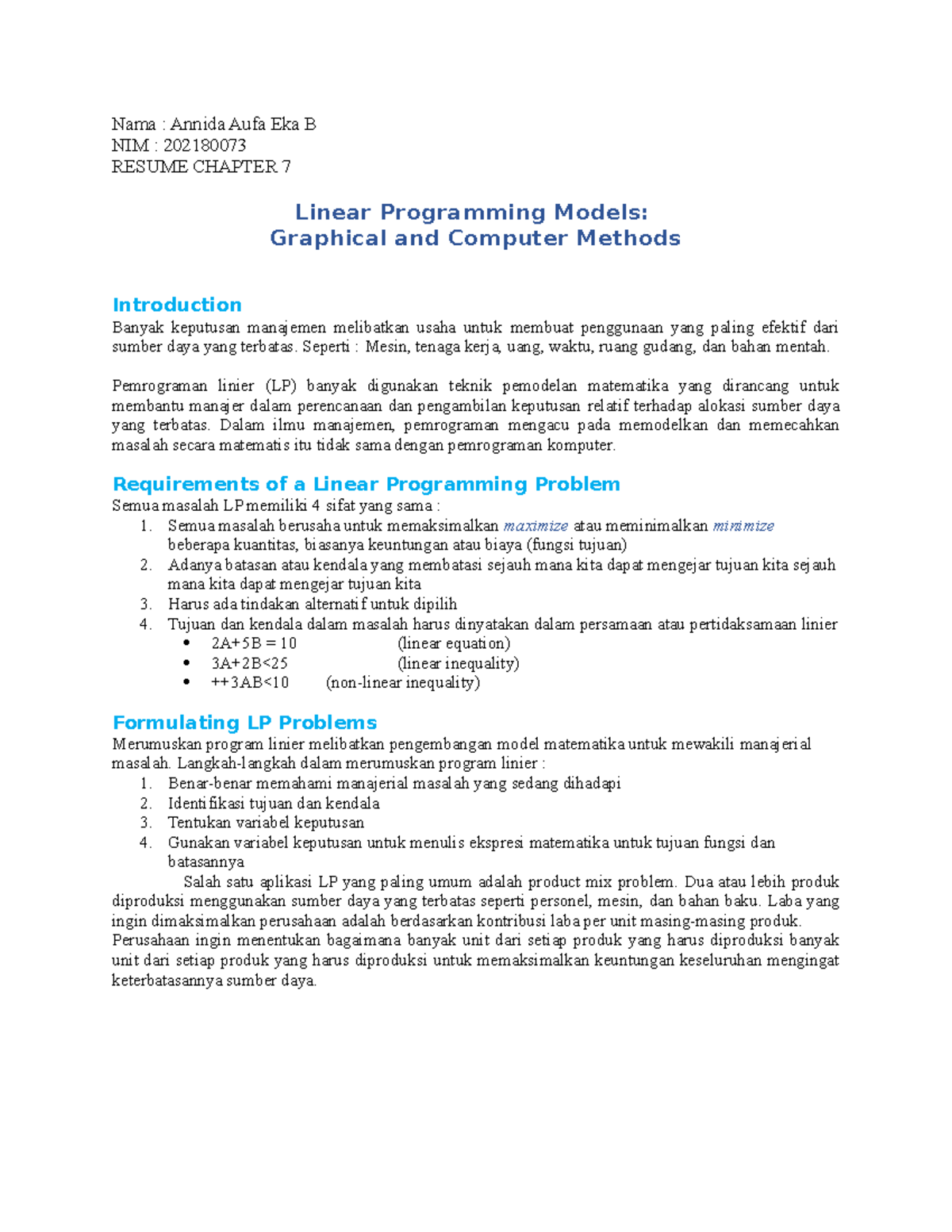 202180073 Annida Aufa MKB resume chap 7 - Nama : Annida Aufa Eka B NIM : 202180073 RESUME ...