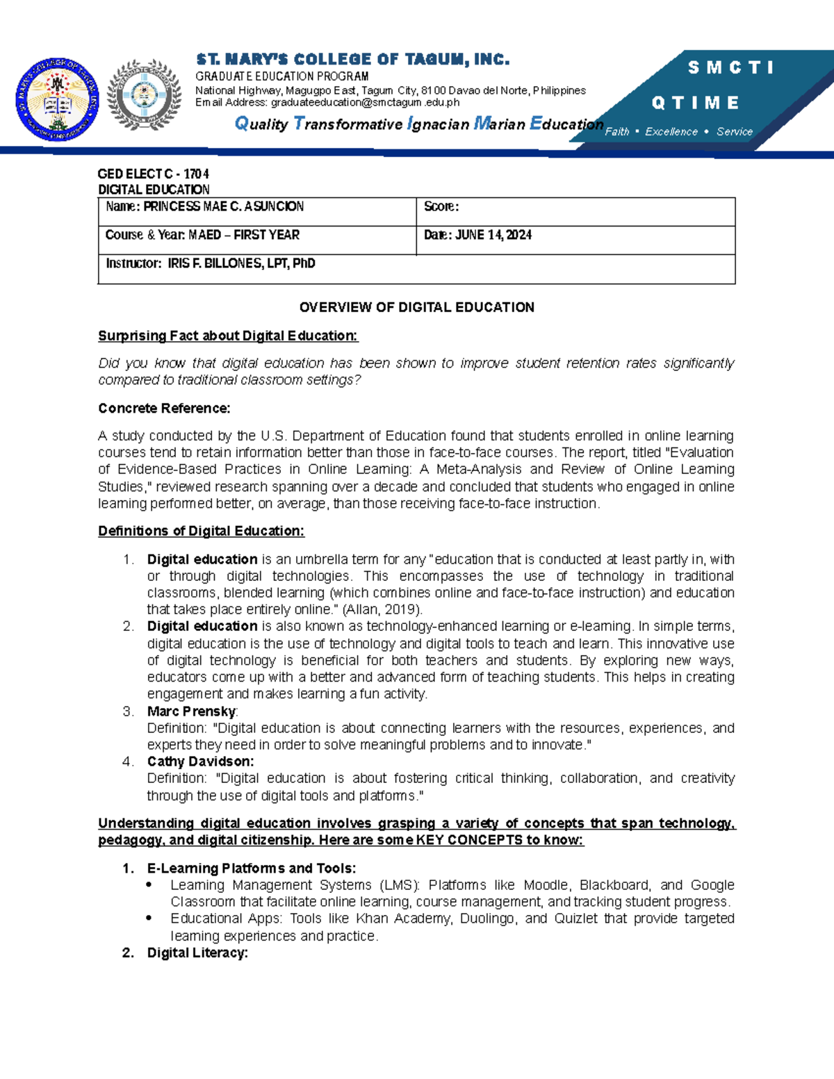 1. Asuncion Overview of Digital Education - S M C T I Q T I M E Faith ...