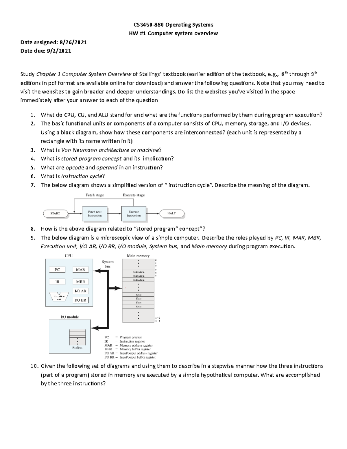 HW #1 Computer System Overview Part 1 - CS3450-880 Operating Systems HW ...