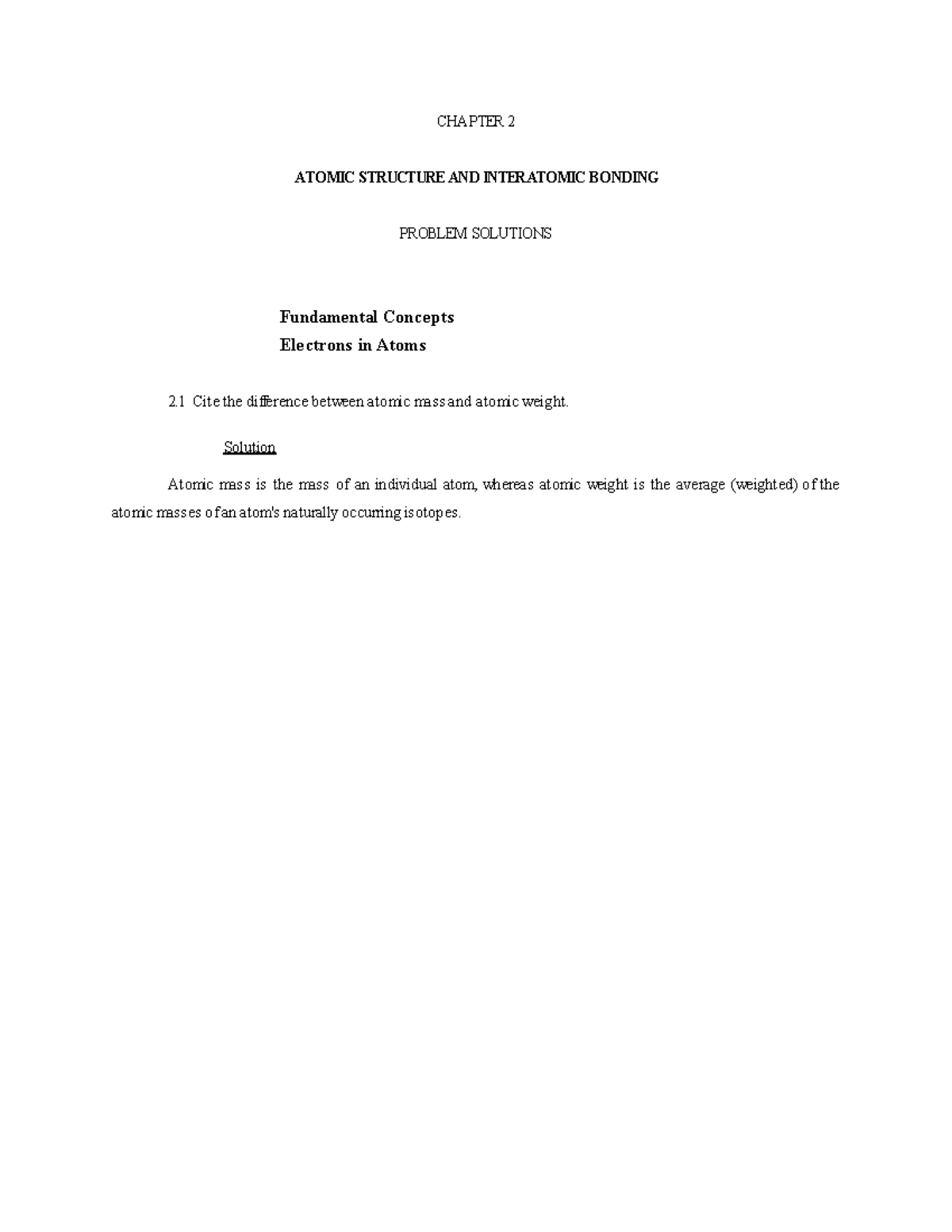 Chapter 2 examples and answers - CHAPTER 2 ATOMIC STRUCTURE AND ...