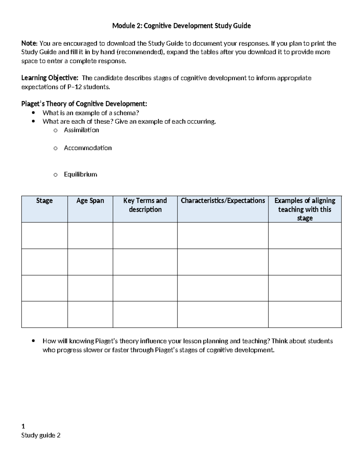 D094 d307 m2 study guide - Module 2: Cognitive Development Study Guide ...