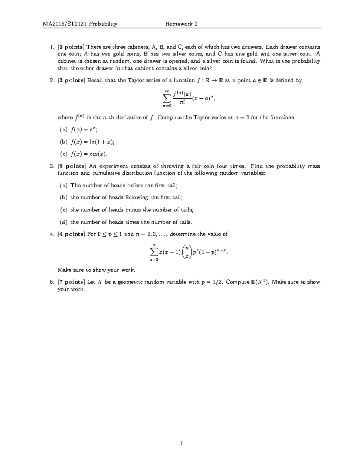 MA2116 2324s1 HW2 - MA2116/ST2131 Probability Homework 2 [3 points ...