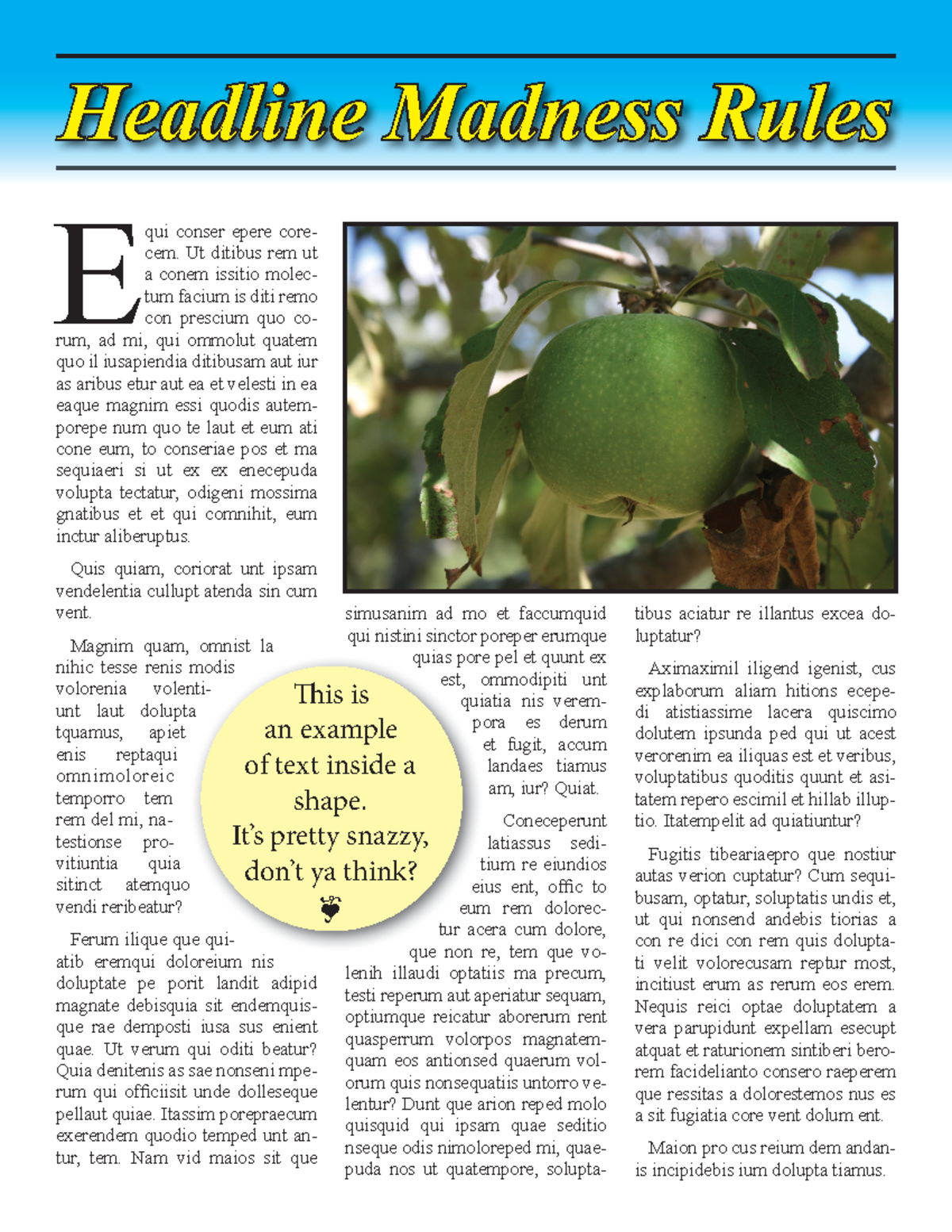 In Design-1 - indesign - Headline Madness Rules This is an example of ...