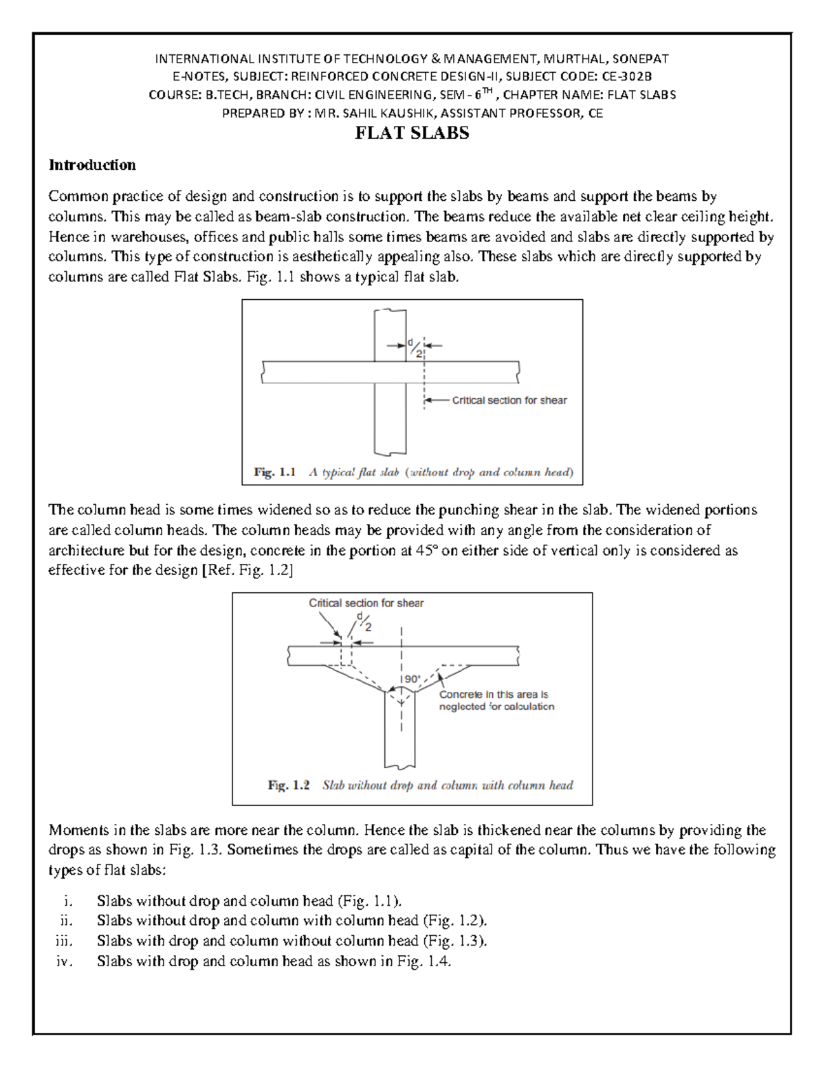 Reinforcement in flat slab - E-NOTES, SUBJECT: REINFORCED CONCRETE ...