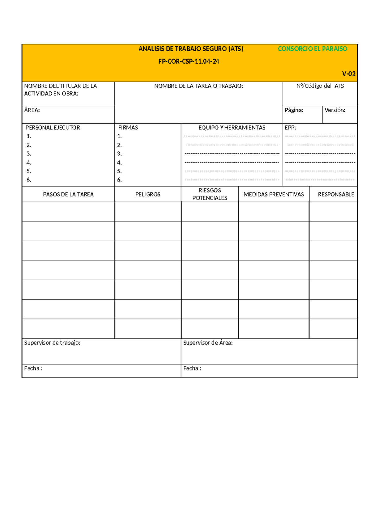 FP-COR-SIB-03.03-01 Formato ATS - ANALISIS DE TRABAJO SEGURO (ATS ...