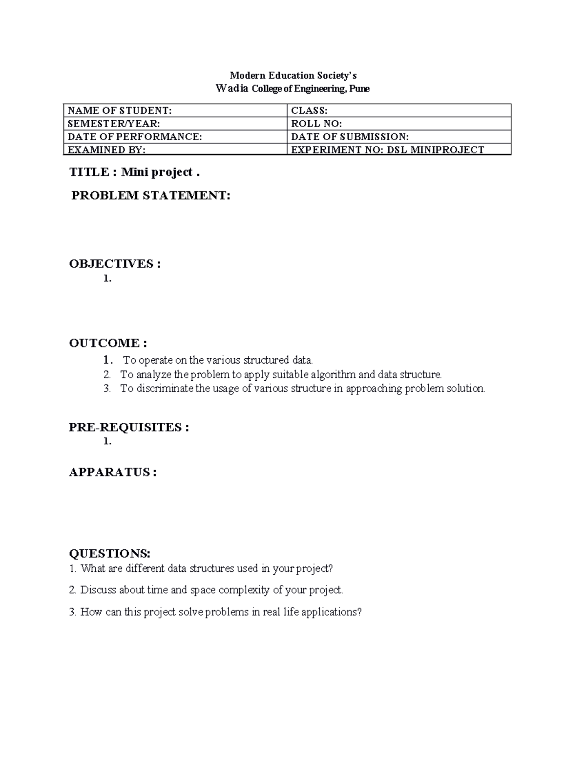 Miniproject - Modern Education Society’s Wadia College of Engineering ...