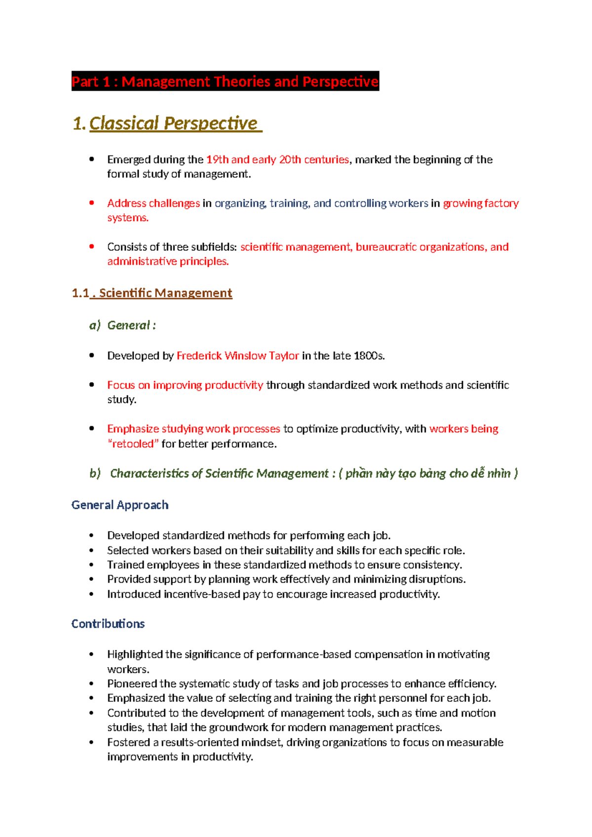 Chapter 2 - Management - Part 1 : Management Theories and Perspective 1 ...