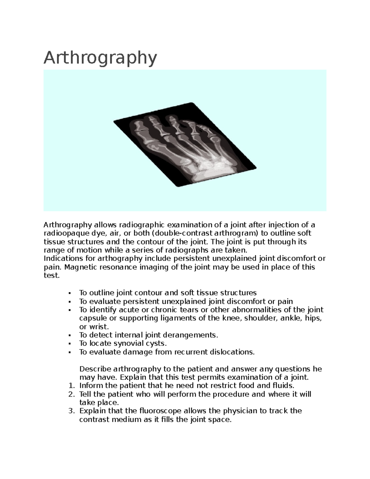 Arthrography - Carmines - Arthrography Arthrography allows radiographic ...