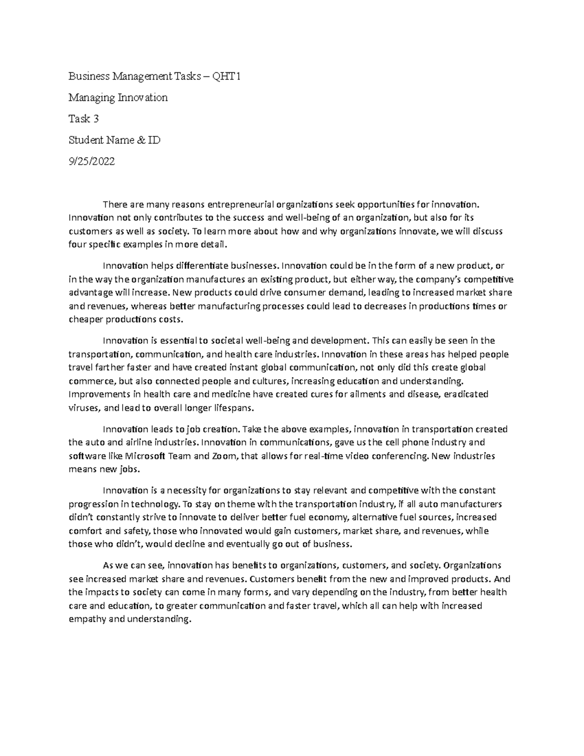 QHT1 Task 3 Business Management Tasks - Business Management Tasks – QHT ...