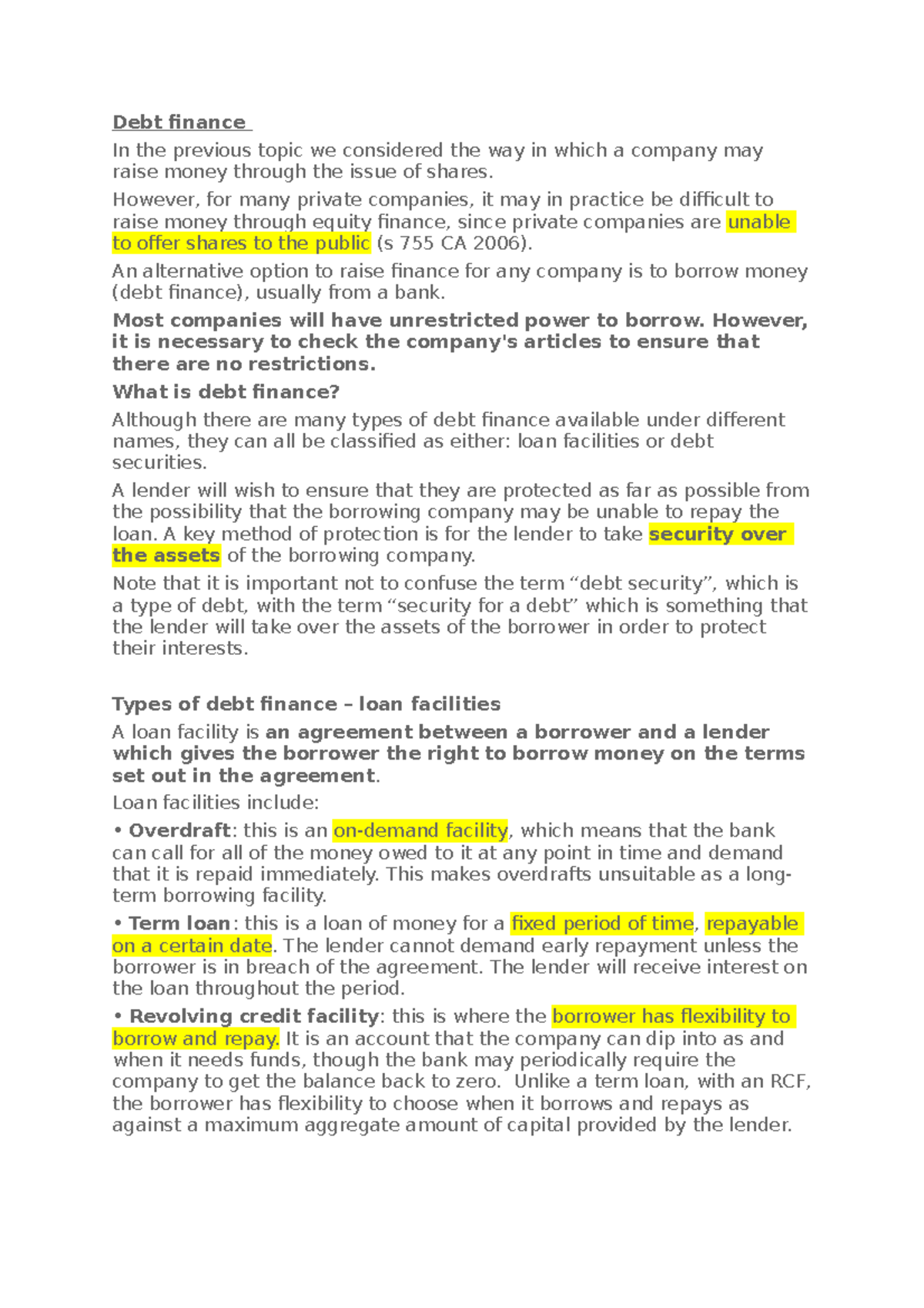 Ws8 debt finance - Debt finance In the previous topic we considered the ...