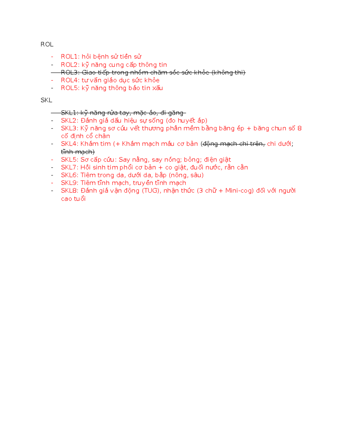 Handout TỔNG KẾT OSCE - ROL ROL1: hỏi bệnh sử tiền sử ROL2: kỹ năng cung cấp thông tin ROL3 ...