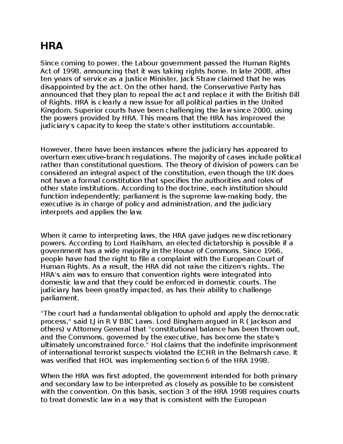 HRA 1998 - HRA 1998 - HRA Since coming to power, the Labour government ...