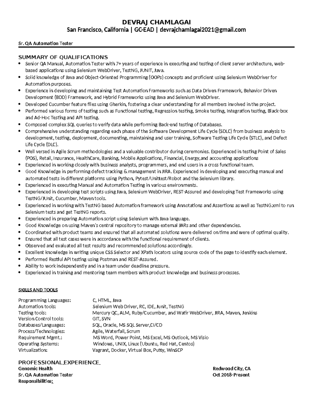 Devraj Resume - DEVRAJ CHAMLAGAI San Francisco, California | GC-EAD | devrajchamlagai2021@gmail ...
