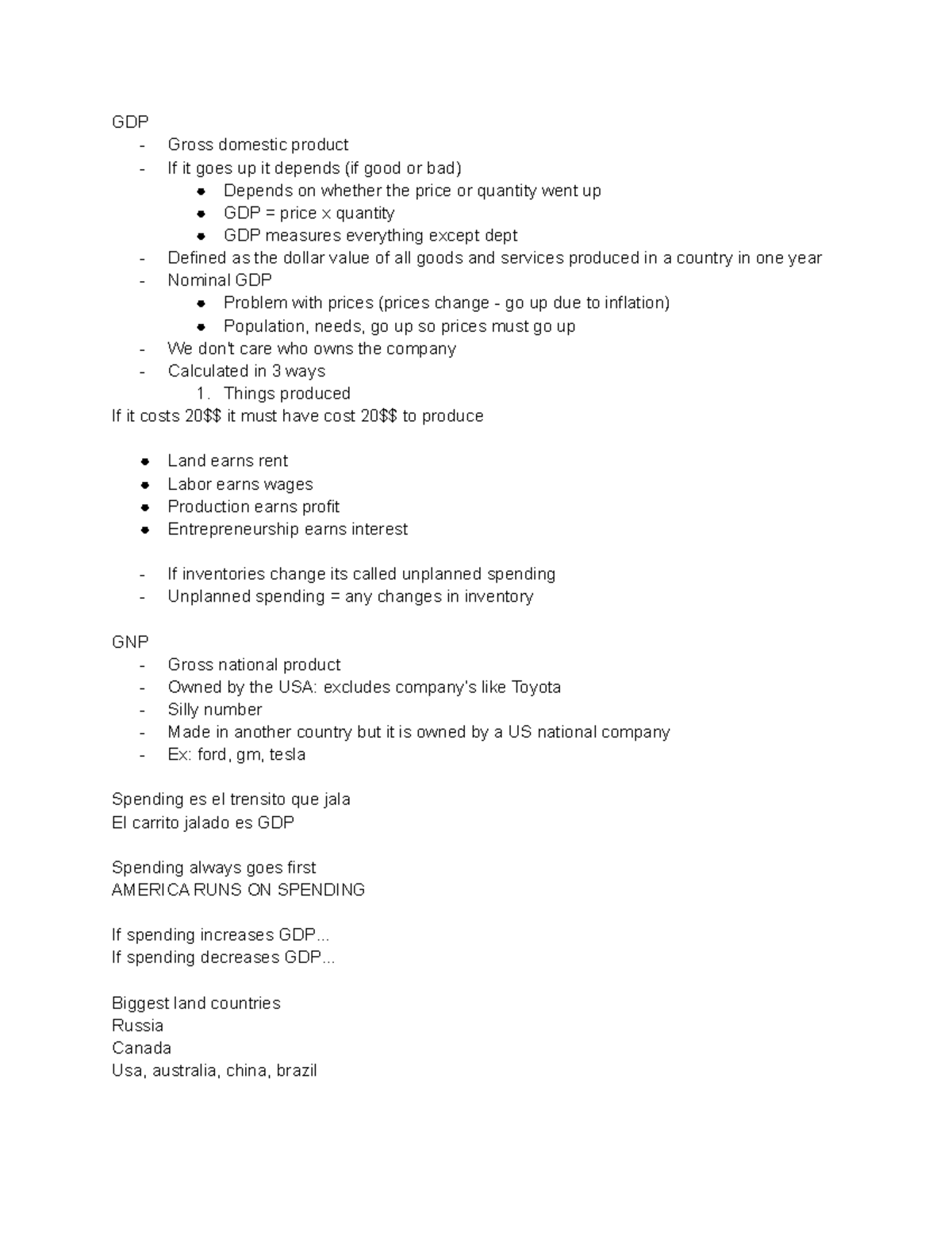 4 - book notes - GDP Gross domestic product If it goes up it depends ...