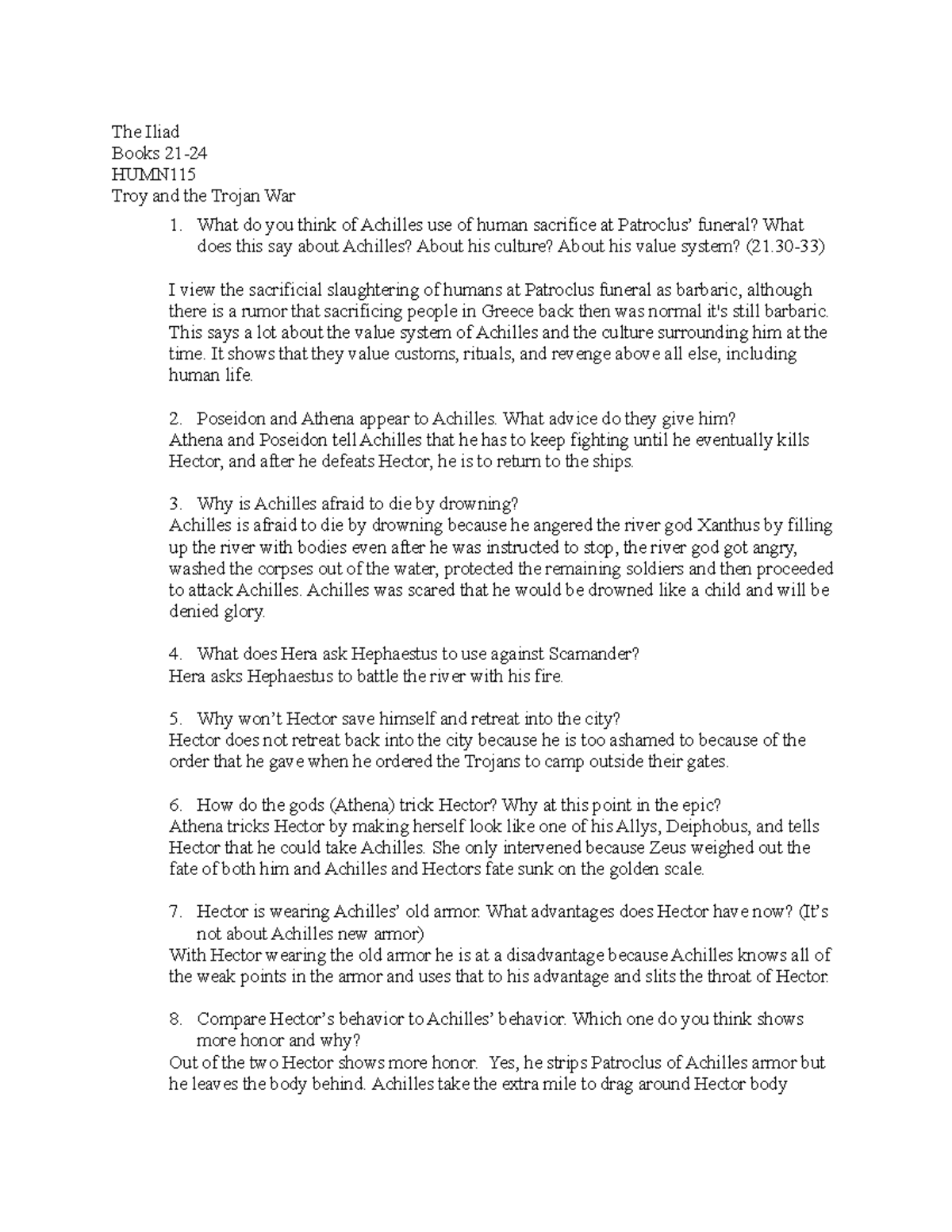 The Iliad Books 21-24 - The Iliad Books 21- HUMN Troy and the Trojan ...