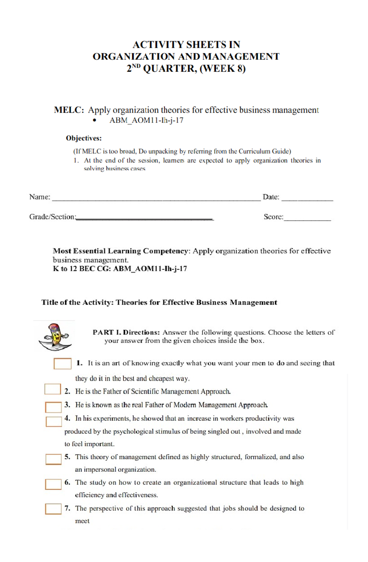 Organizational Theories- Activity - BS Business Administration Major in ...