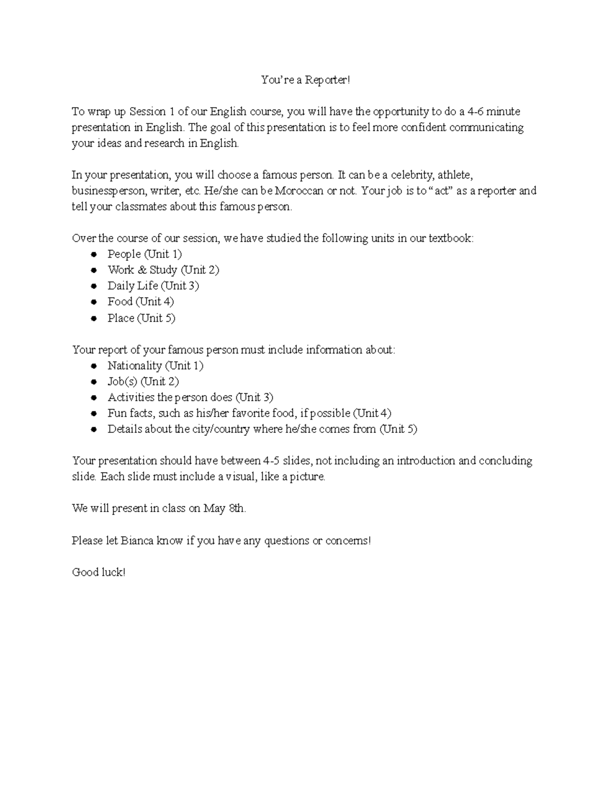 You're a reporter for the 8 may 2024 - You’re a Reporter! To wrap up ...