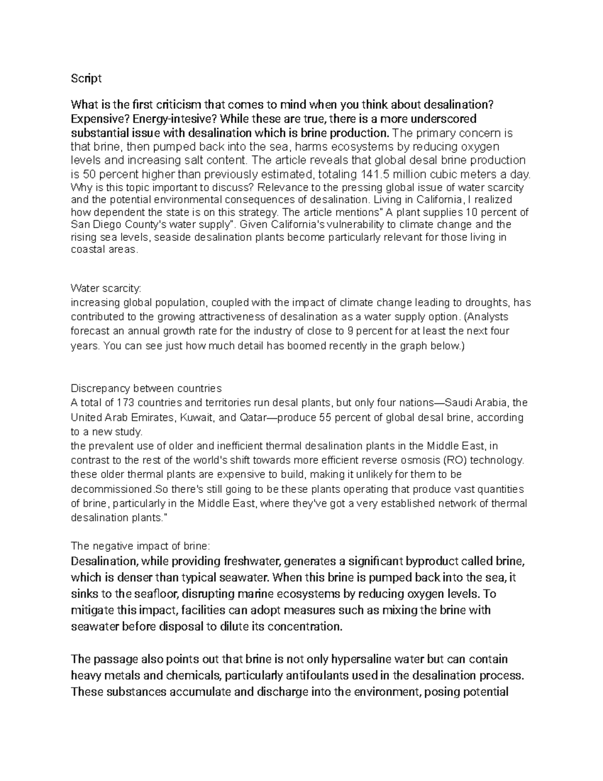 Lab script - information about seawater desalination - Script What is ...