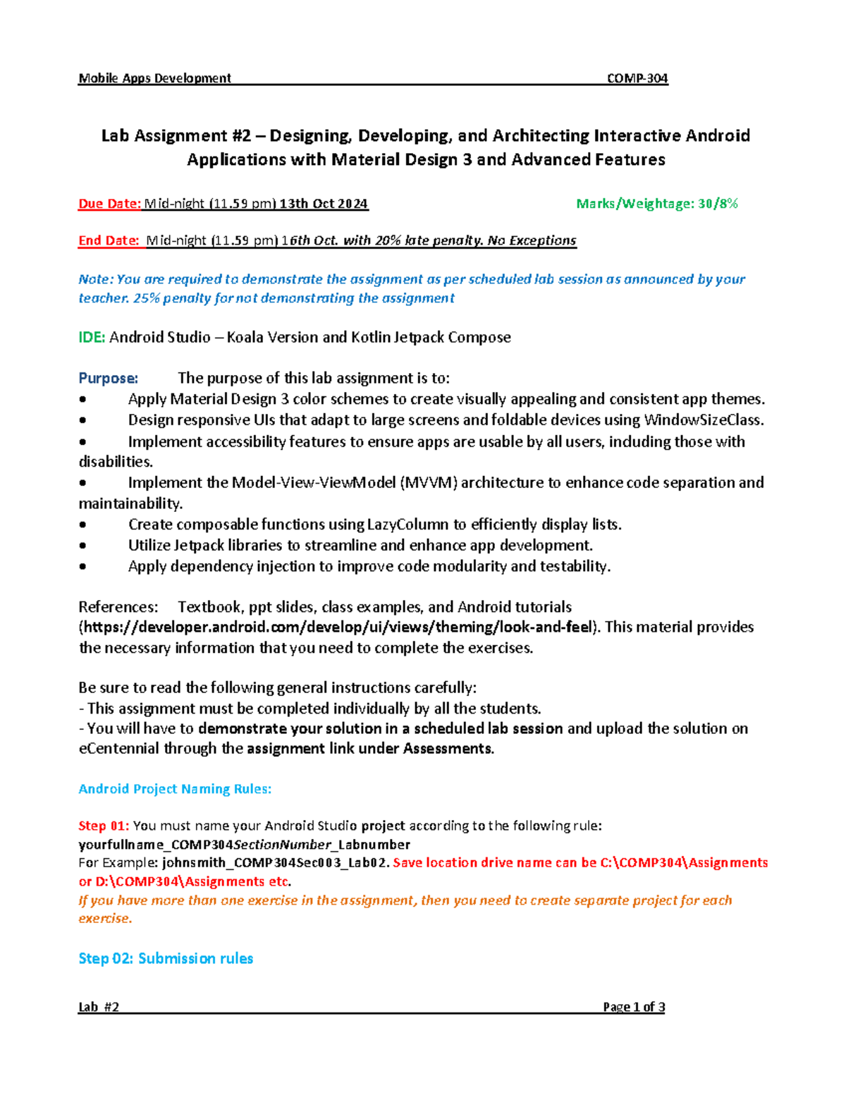 COMP304 Lab02-F24 - mobile apps developmment - Mobile Apps Development COMP- 304 Lab # 2 Page 1 ...