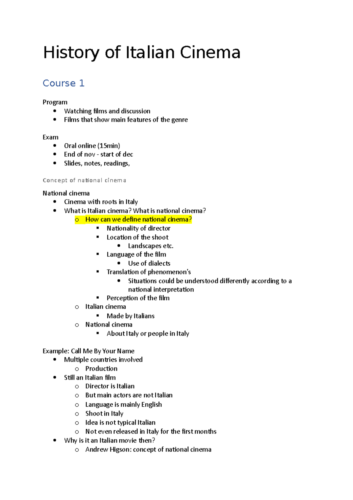 Italian Cinema summary - History of Italian Cinema - KU Leuven - Studocu