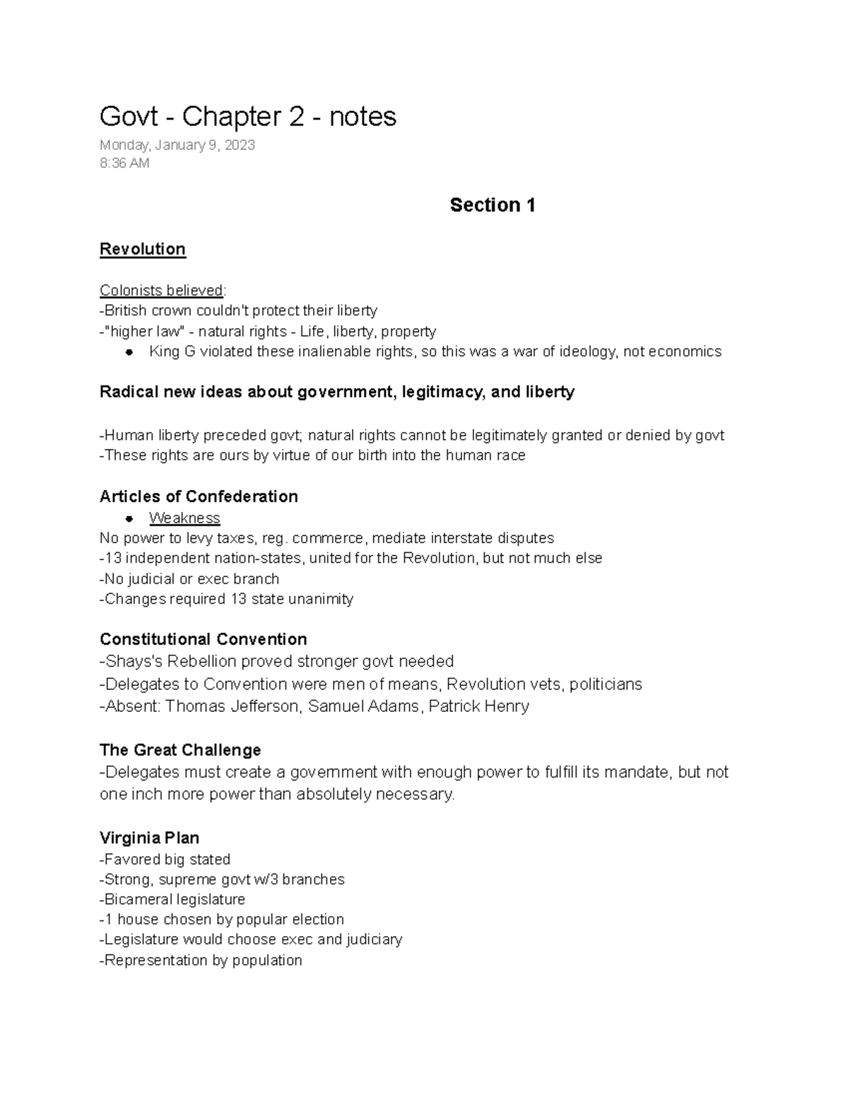 Govt Chapter 2 Notes Govt Chapter 2 Notes Monday January 9 2023 836 Am Section 1 