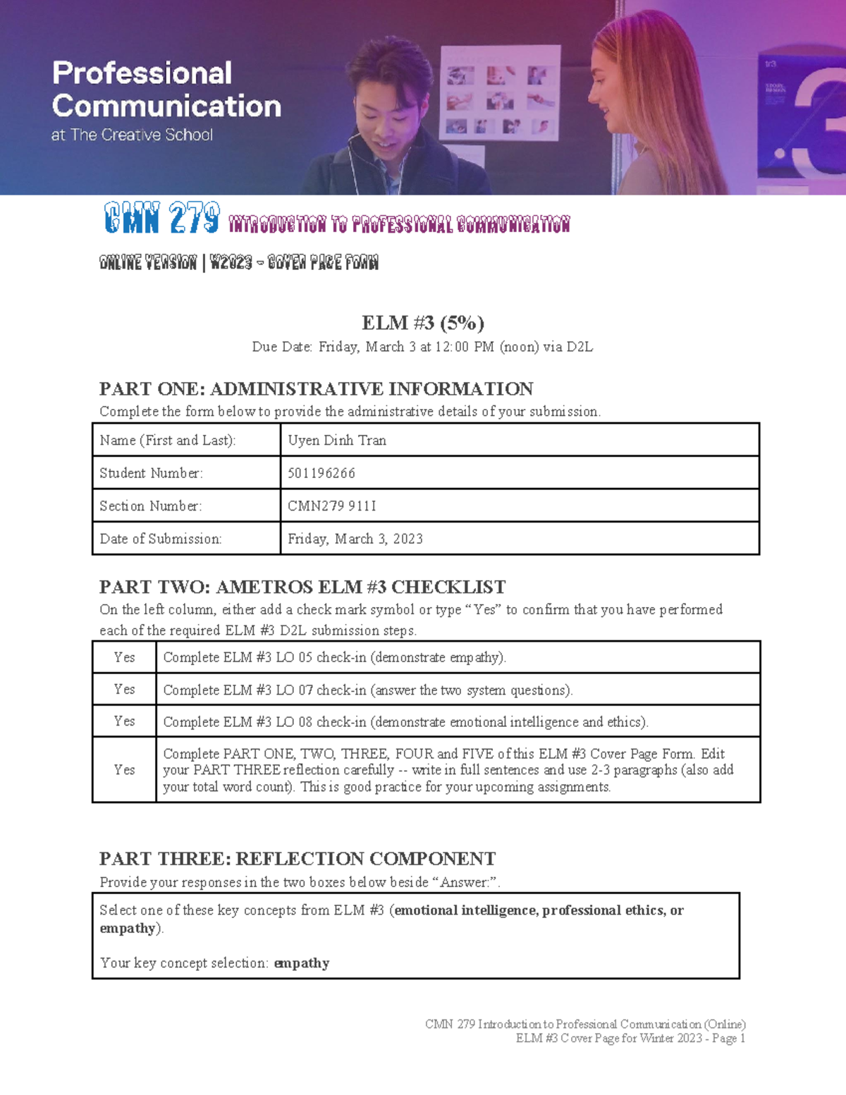 CMN 279 (911I) ELM#3Form Uyen Dinh Tran - CMN 279 Introduction to ...