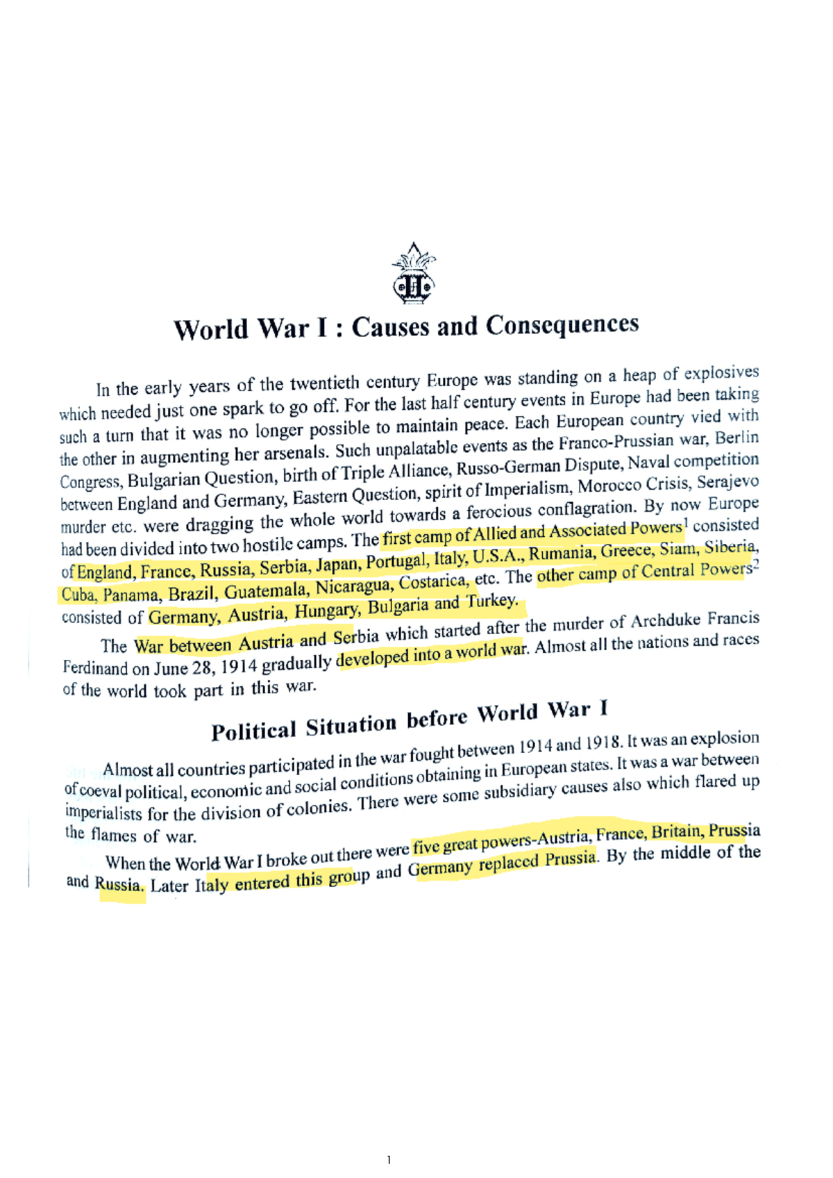 World War 1 - xyz - World War I : Causes and Consequences In the early ...