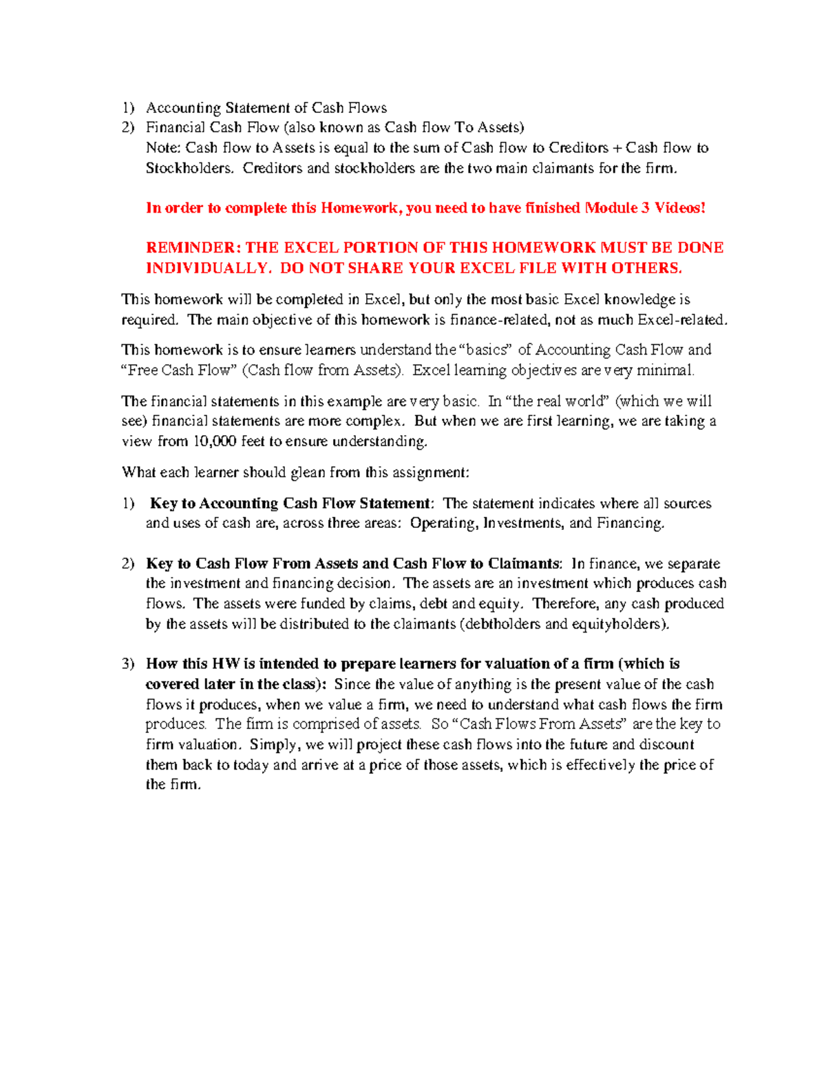 Homework 1 instructions - Accounting Statement of Cash Flows Financial ...
