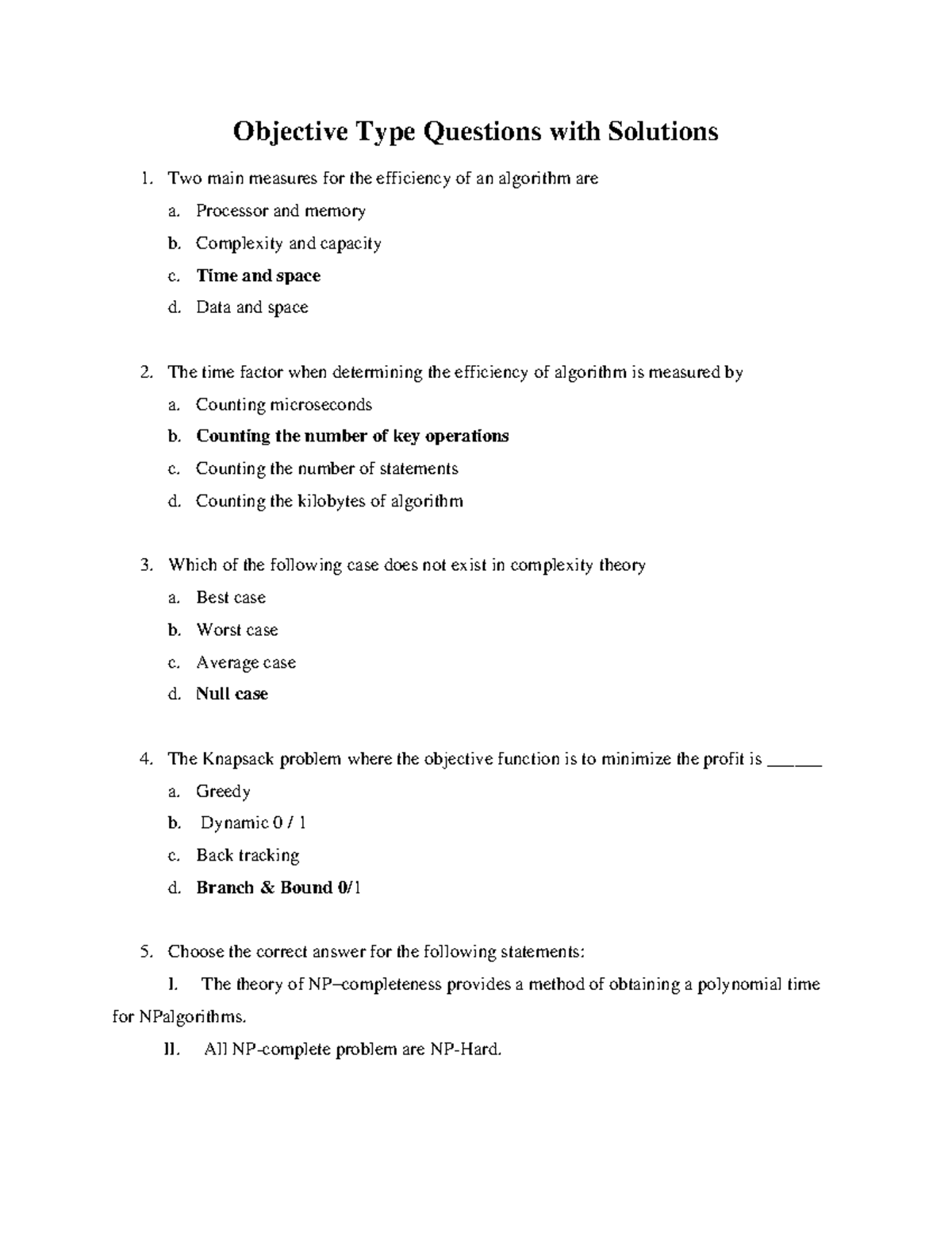 Daa Qbank Qestion Objective Type Questions With Solutions Two Main