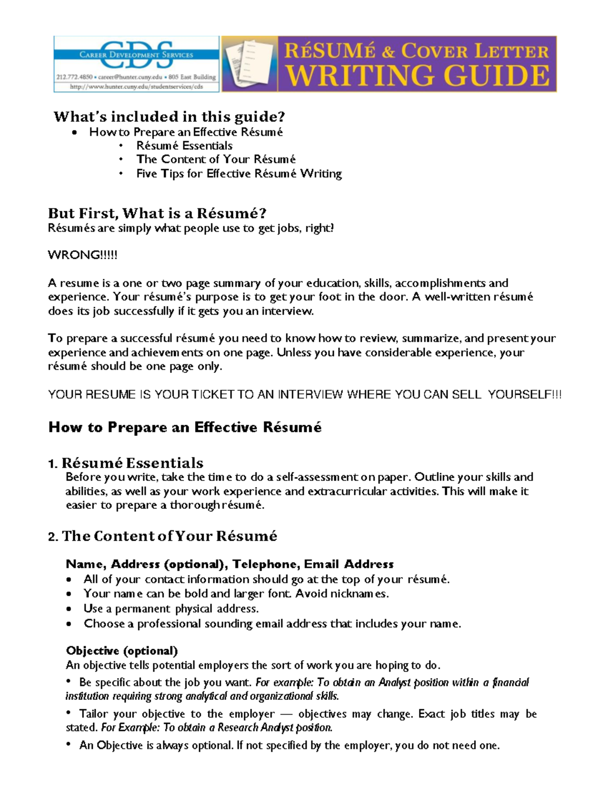 Resume Guide - What’s included in this guide? How to Prepare an ...