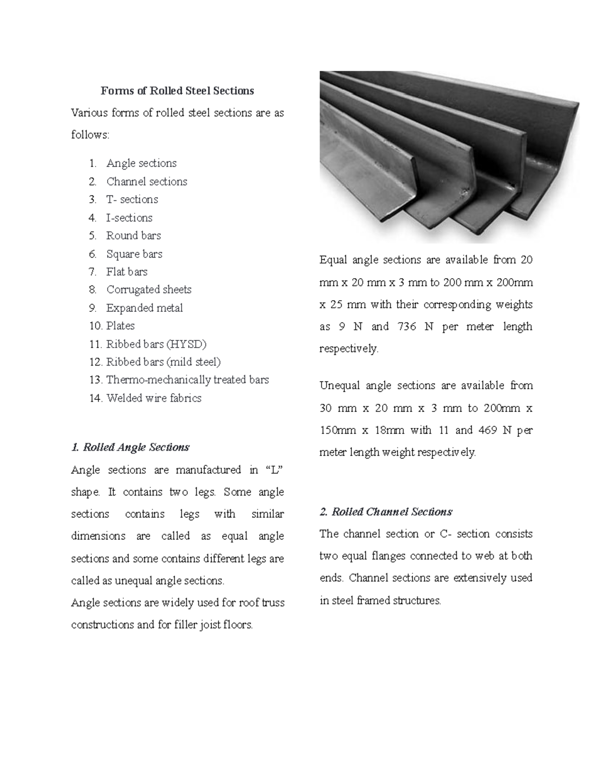 Forms of Rolled Steel Sections - Forms of Rolled Steel Sections Various ...