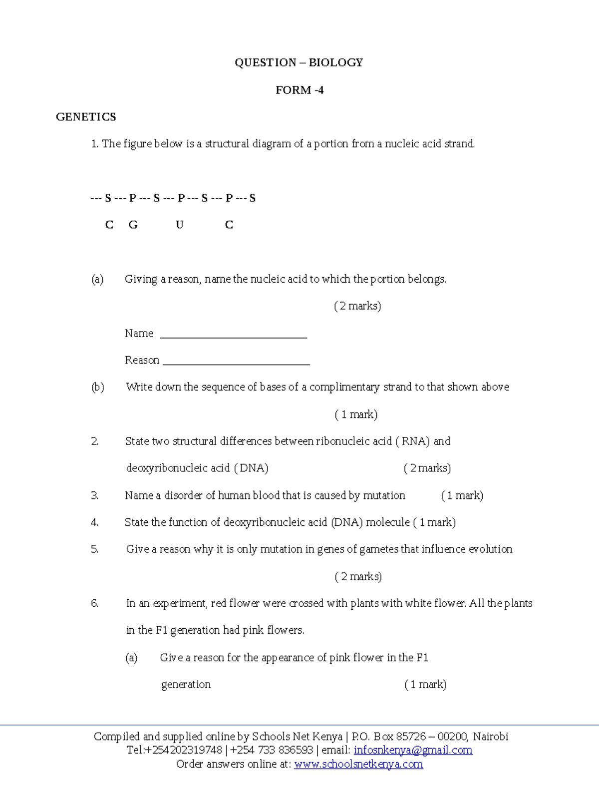 Biology form 4 topical questions - QUESTION – BIOLOGY FORM - GENETICS ...