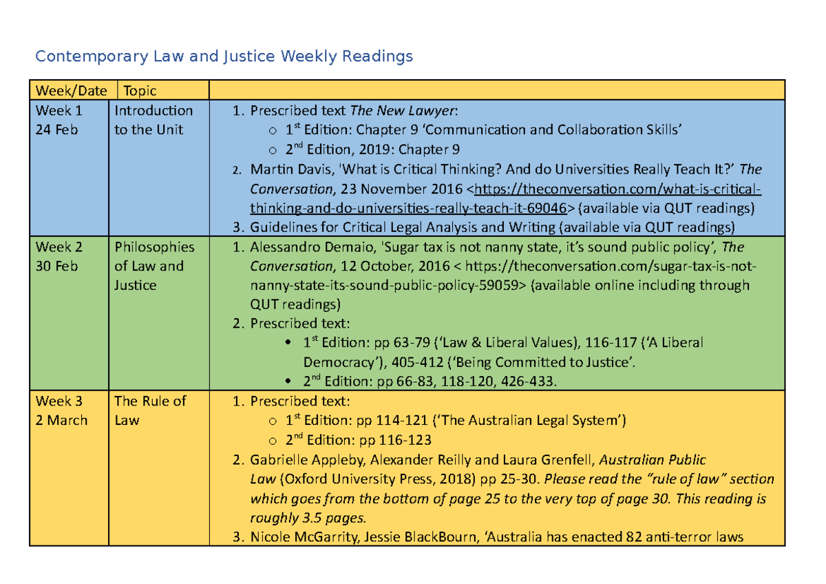 Contemporary Law and Justice Weekly Readings - Contemporary Law and ...