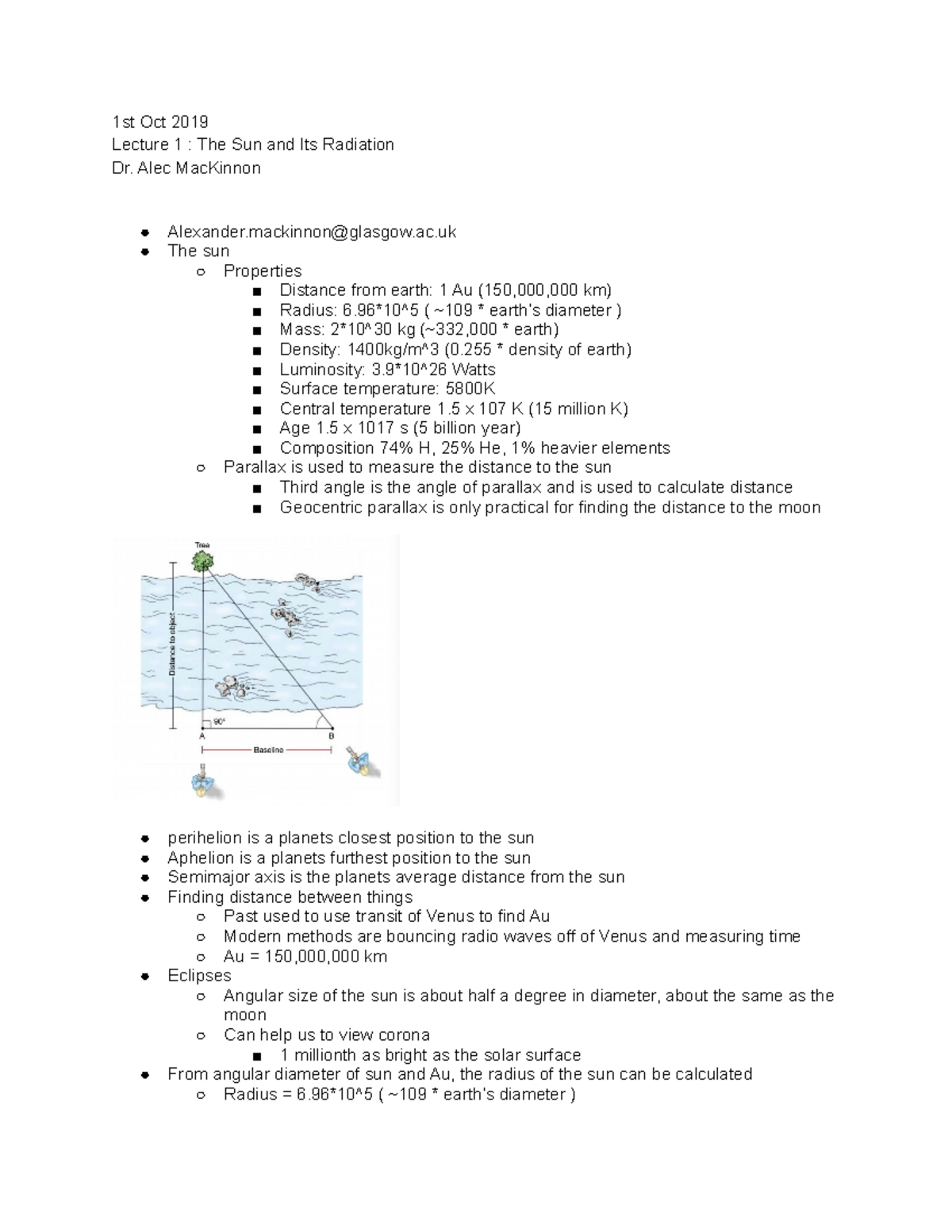 Sun And Its Radiation Bullet Pointed Key Concepts 2019 2020 1st Oct 2019 Lecture 1 The Sun