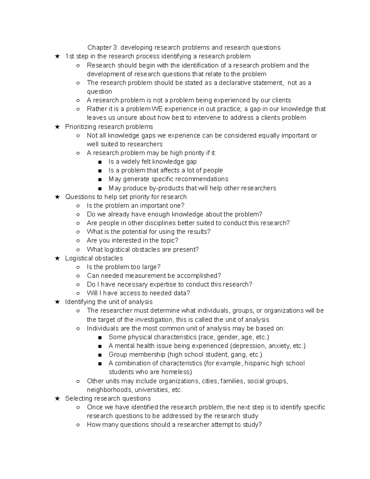 Chapter 3 developing research problems and research questions - ) A ...