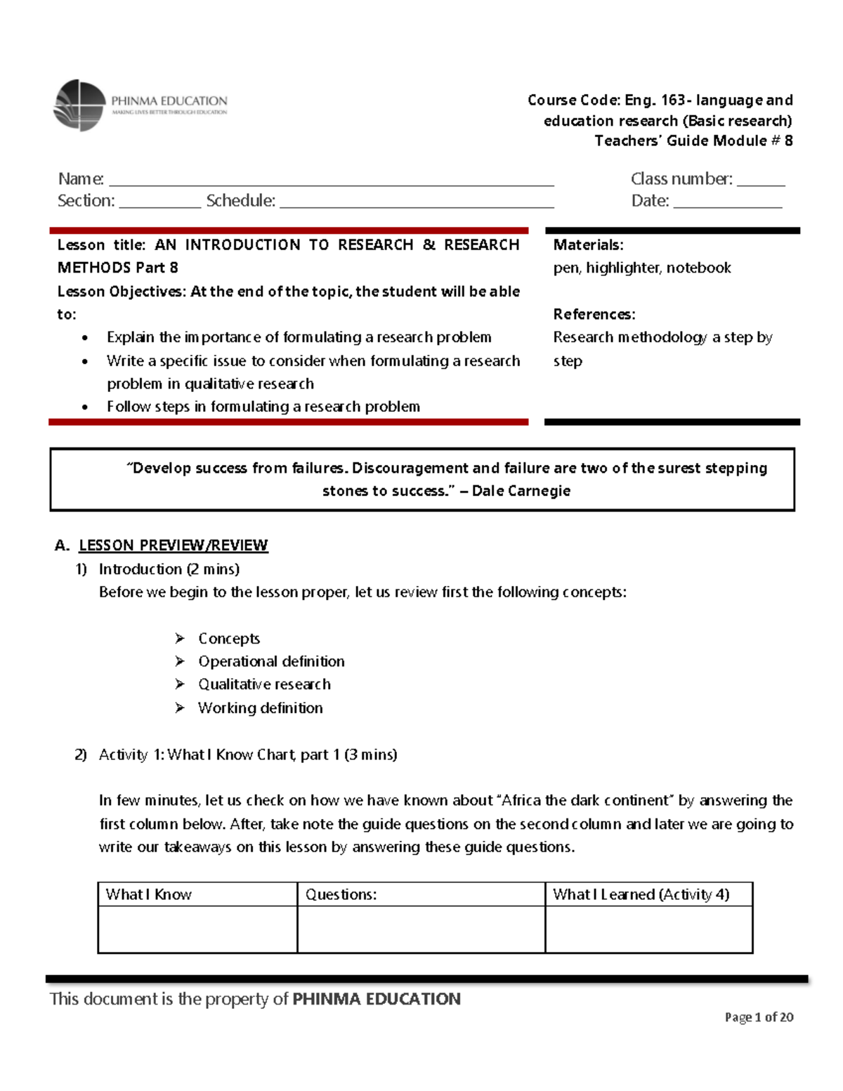 ENG 163 - SAS 8 Research part 8 (Day 22-25) - education research (Basic ...
