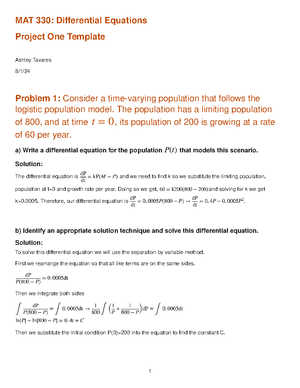 MAT330 Module One Template - MAT 330: Differential Equations Module One Template Complete this ...