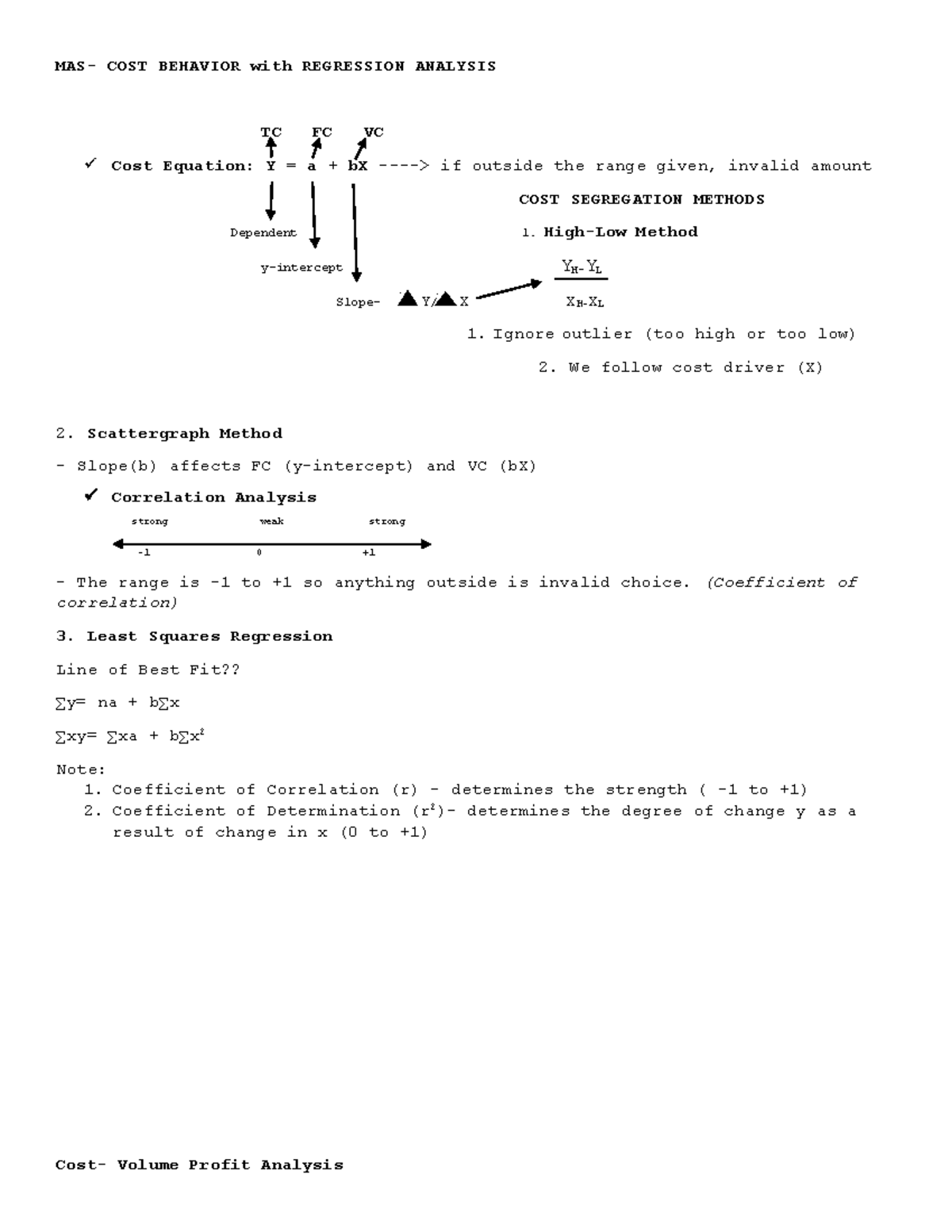 Management Advisory Services (MAS) Summary Notes - MAS- COST BEHAVIOR ...