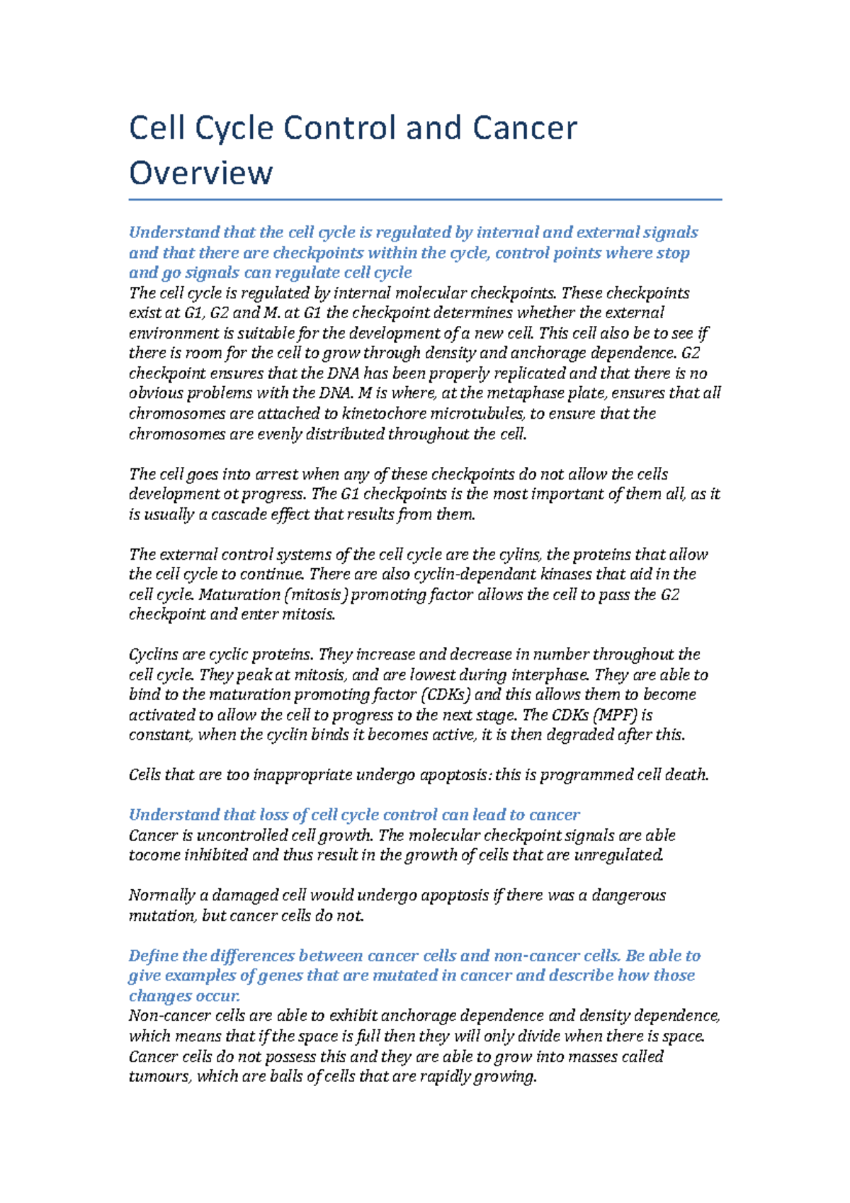 Cell Cycle Control and Cancer Overview - Cell Cycle Control and Cancer ...